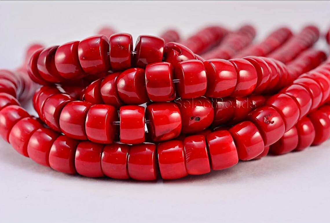Chunky Red Coral Beads - Big Heishi Coral Beads - Red Jewelry Beads ...