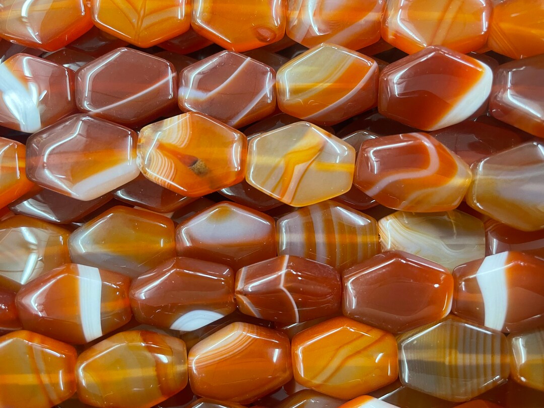Natural Red Banded Agate Hexagon Beads - 16x20mm Red Gemstone Beads ...