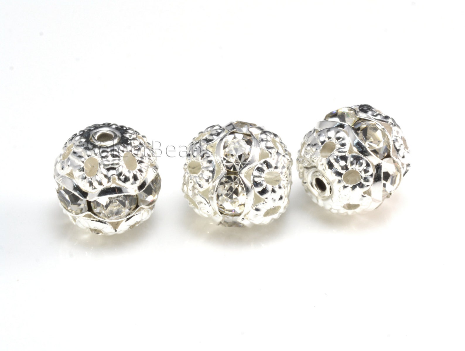 Rhinestone Ball Bead White Rhinestone Silver Plated 6 12mm Etsy
