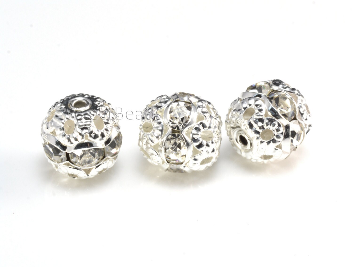 Rhinestone Ball Bead White Rhinestone Silver Plated 6-12mm - Etsy