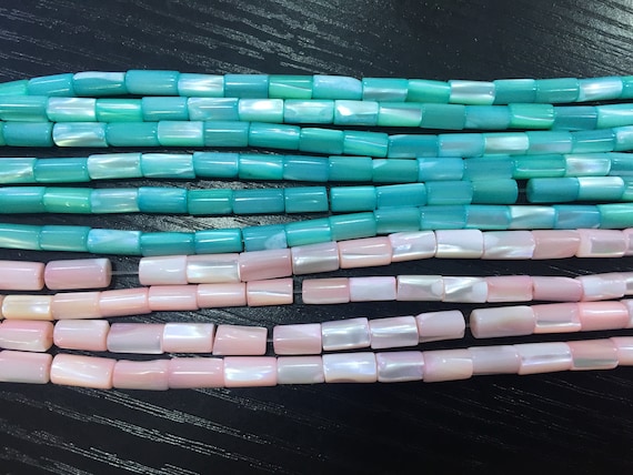Pink MOP tube beads blue sea shell cylinder beads dyed | Etsy