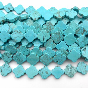 Blue Magnesite Turquoise Clover Beads - 18mm Blue Stone Clover Pendant ...