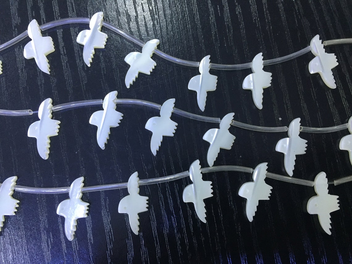 Flying Bird Beads - White Shell Bird Charms - Sky Bird Beading ...