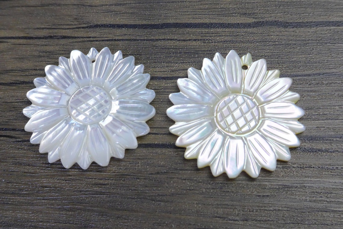 Sunflower sea shell pendants carved yellow shell floral | Etsy