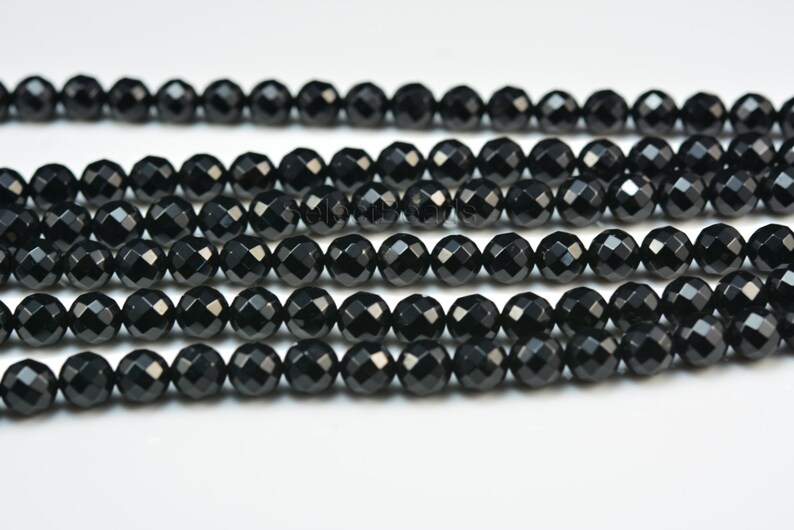 Faceted Round Onyx Beads Natural Black Onyx Gemstone Beads | Etsy