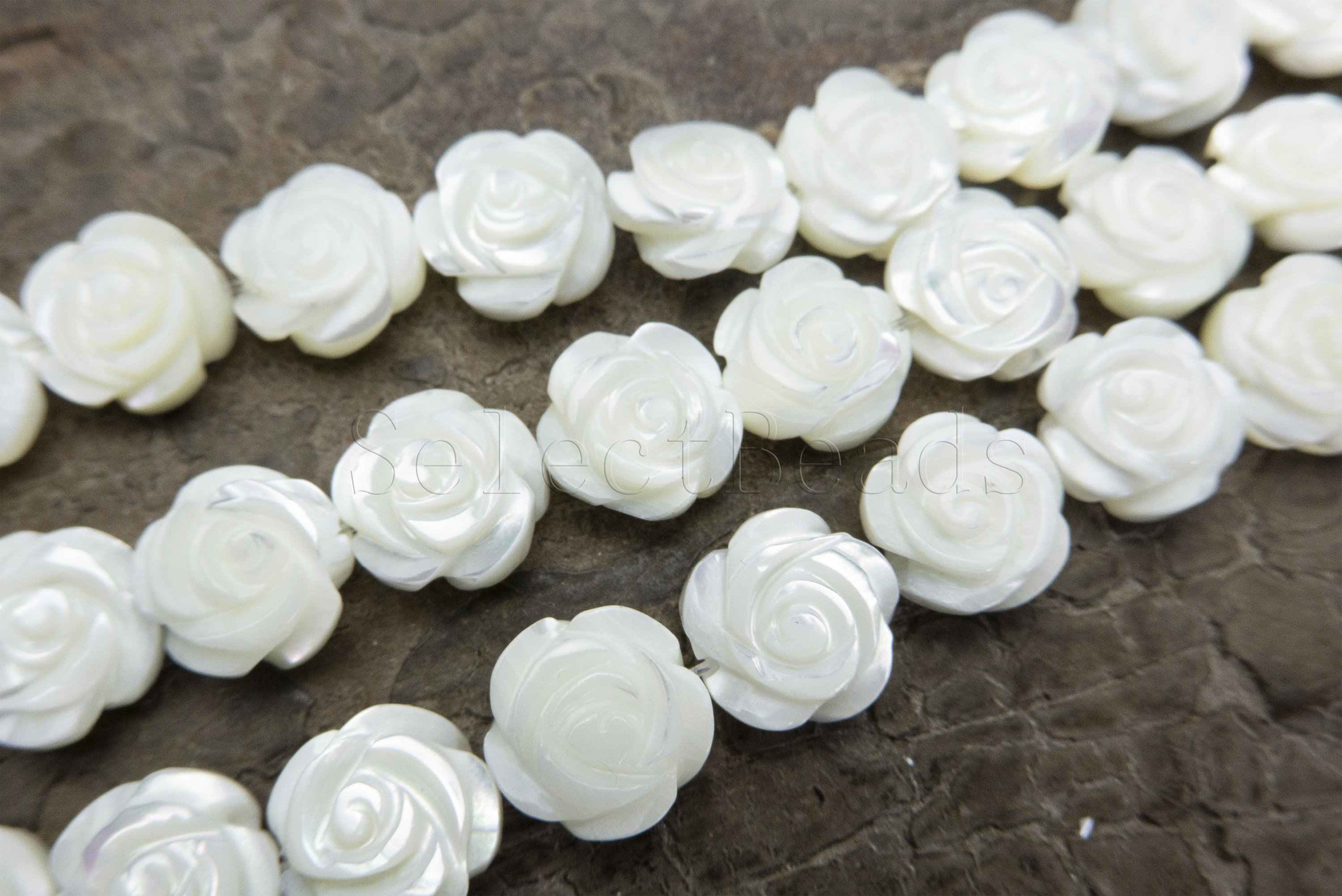 White Rose Shell Beads double Sides Hand Engraved Mother of - Etsy