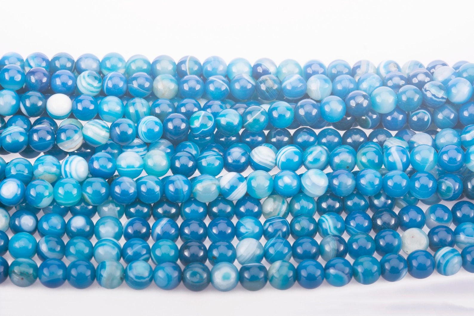 Blue Stripe Agate Beads Blue Banded Agate Round Beads Blue - Etsy