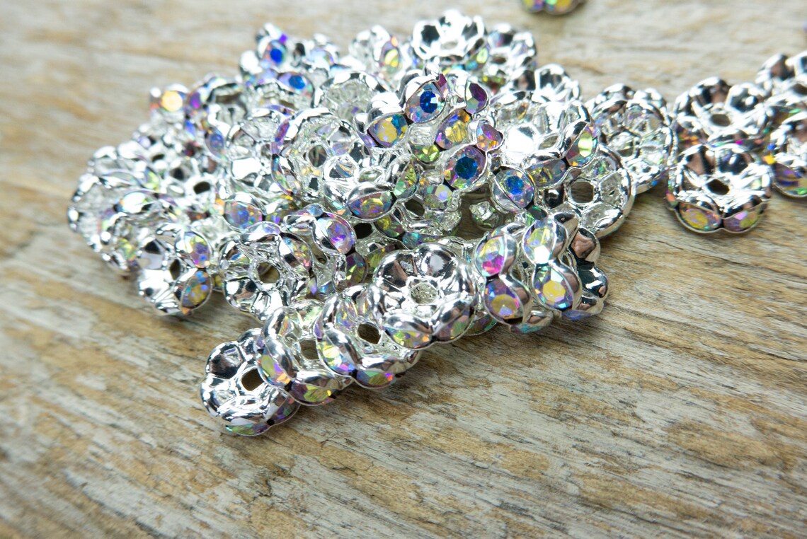 Wave Coated White Crystal Metal Seperators - Silver Tone Brass Spacer ...