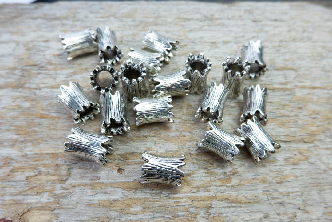 Wooden Pattern Tube Beads - Big Hole Cylinder Tube Spacers - Antique ...