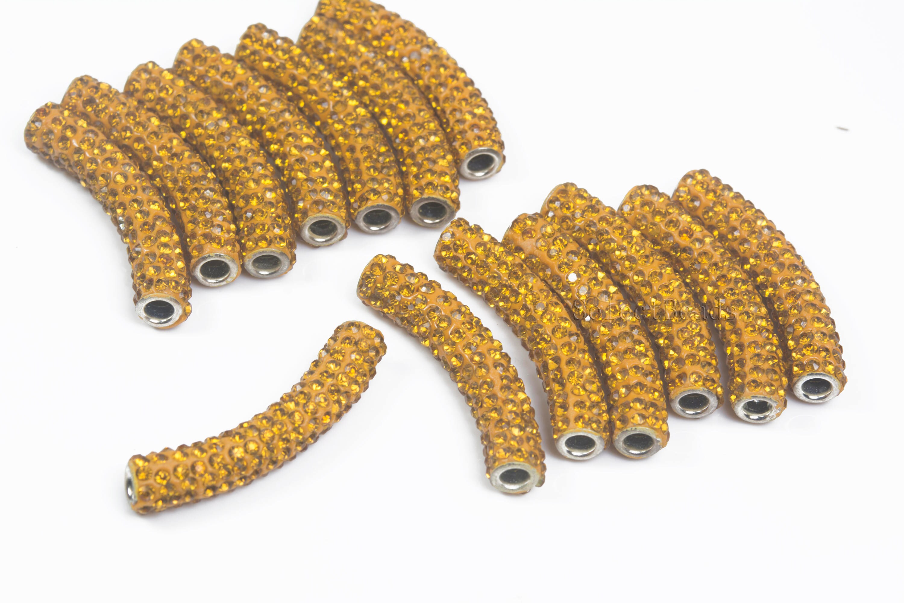 Crystal Curved Tube Bead Paved Pipe Beads Rhinestone Link - Etsy