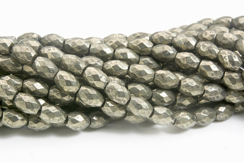 Faceted Pyrite Barrel Beads Natural Pyrite Faceted Rice - Etsy