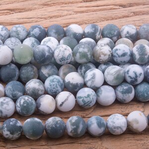 Matte Tree Agate Beads - White and Green Tree Agate Round Beads ...