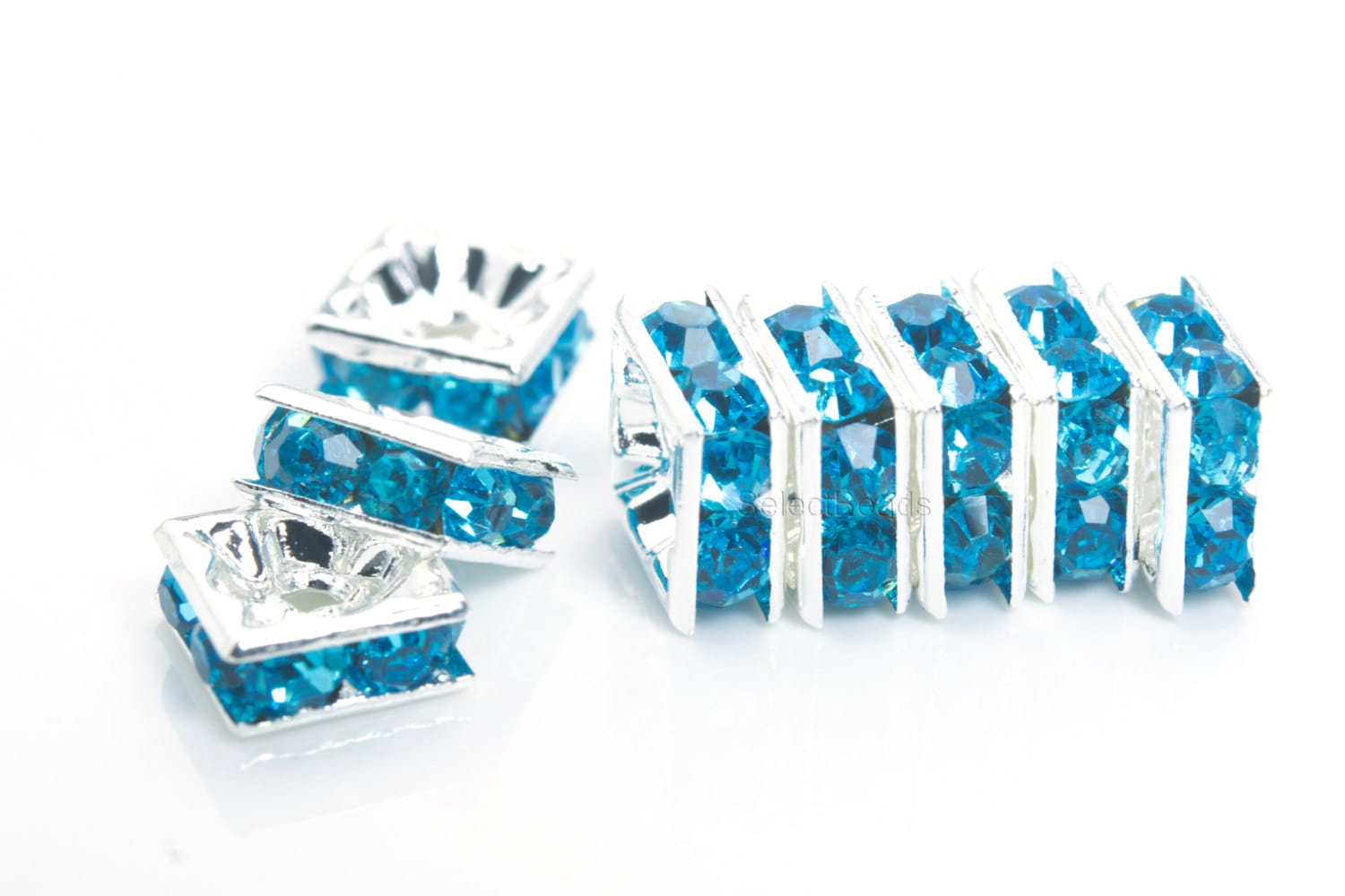 Aqua Blue Crystal Rhinestone Square Spacer Beads - Spacer Beads for ...