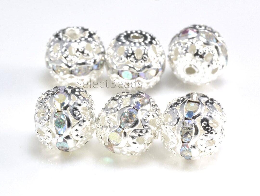 Coated Rhinestone Silver Balls - AB Rainbow Color Sparkle Crystal Beads ...
