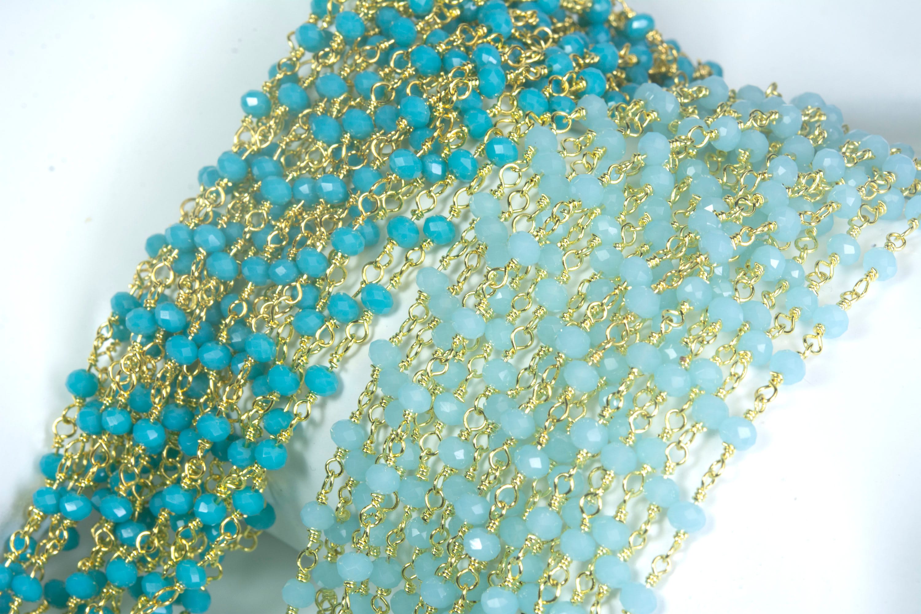 Beaded Jewelry Chain - Aqua Beads Gold Plated Chain - Jewellery Making ...