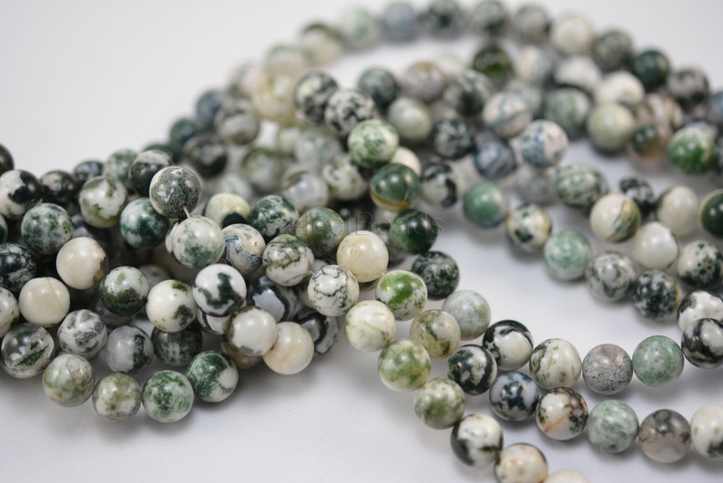Tree Agate Beads - White and Green Tree Agate Round Beads ...