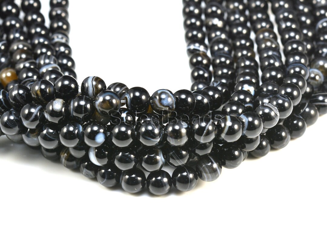 Banded Agate Beads - Black Agate Stripe Beads - Bead Strands Wholesale ...