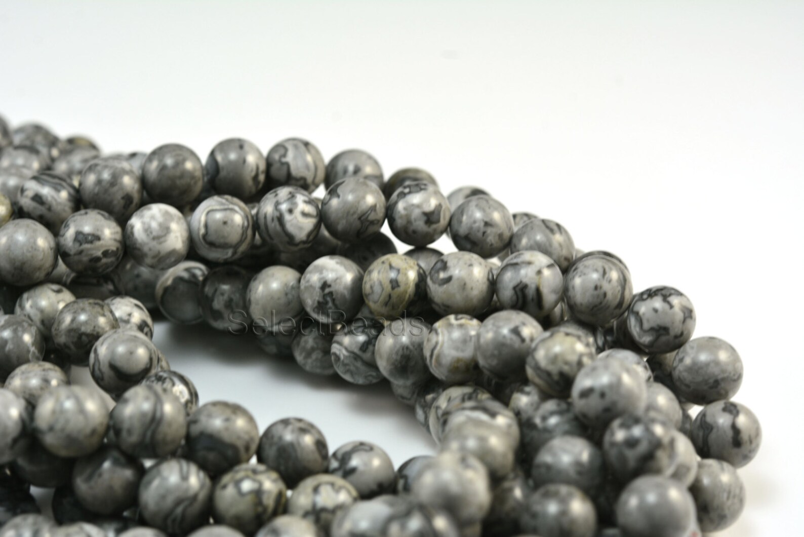 Black Map Jasper Beads - Natural Black Gemstone Round Beads - Smooth ...