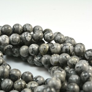 Black Map Jasper Beads - Natural Black Gemstone Round Beads - Smooth ...