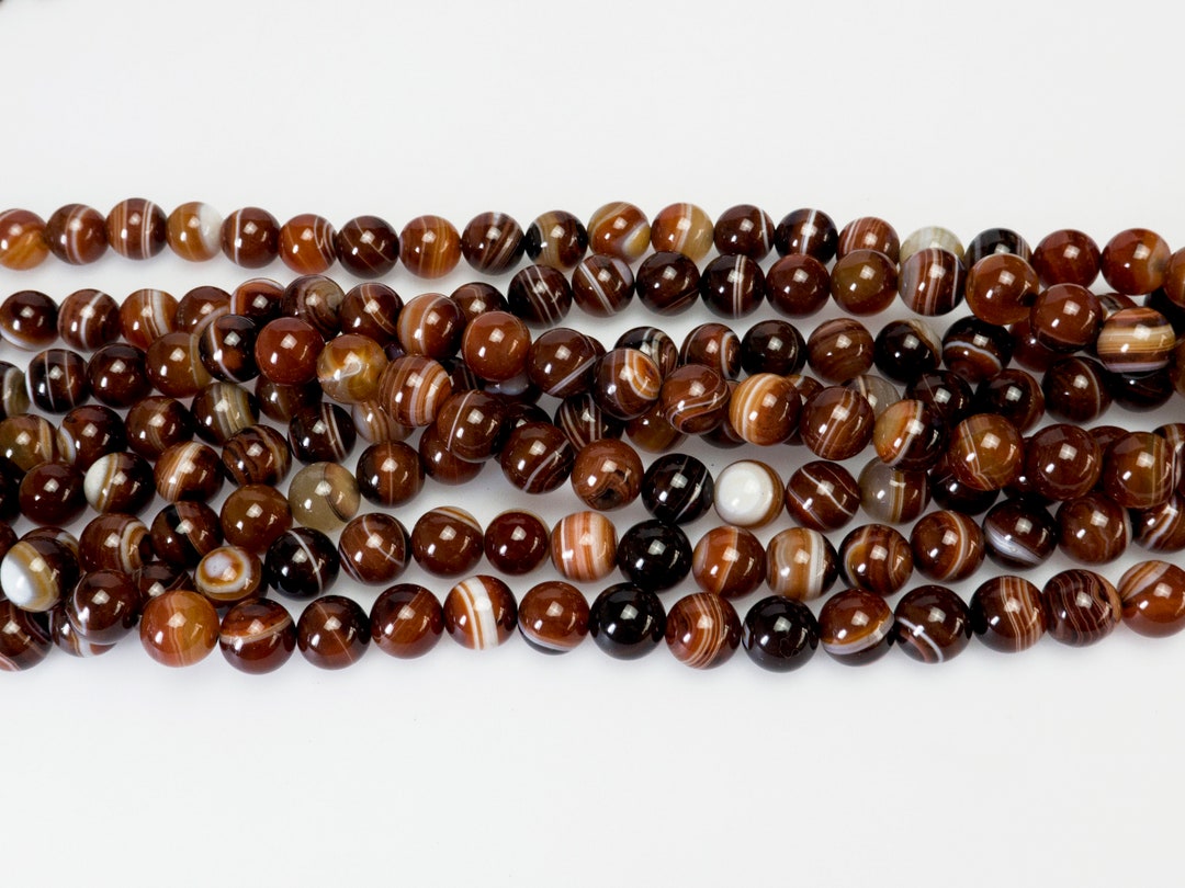 Red Dream Banded Agate Beads - Natural Striped Gemstone Beads - Brown ...