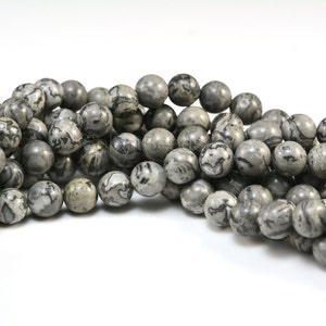 Black Map Jasper Beads - Natural Black Gemstone Round Beads - Smooth ...