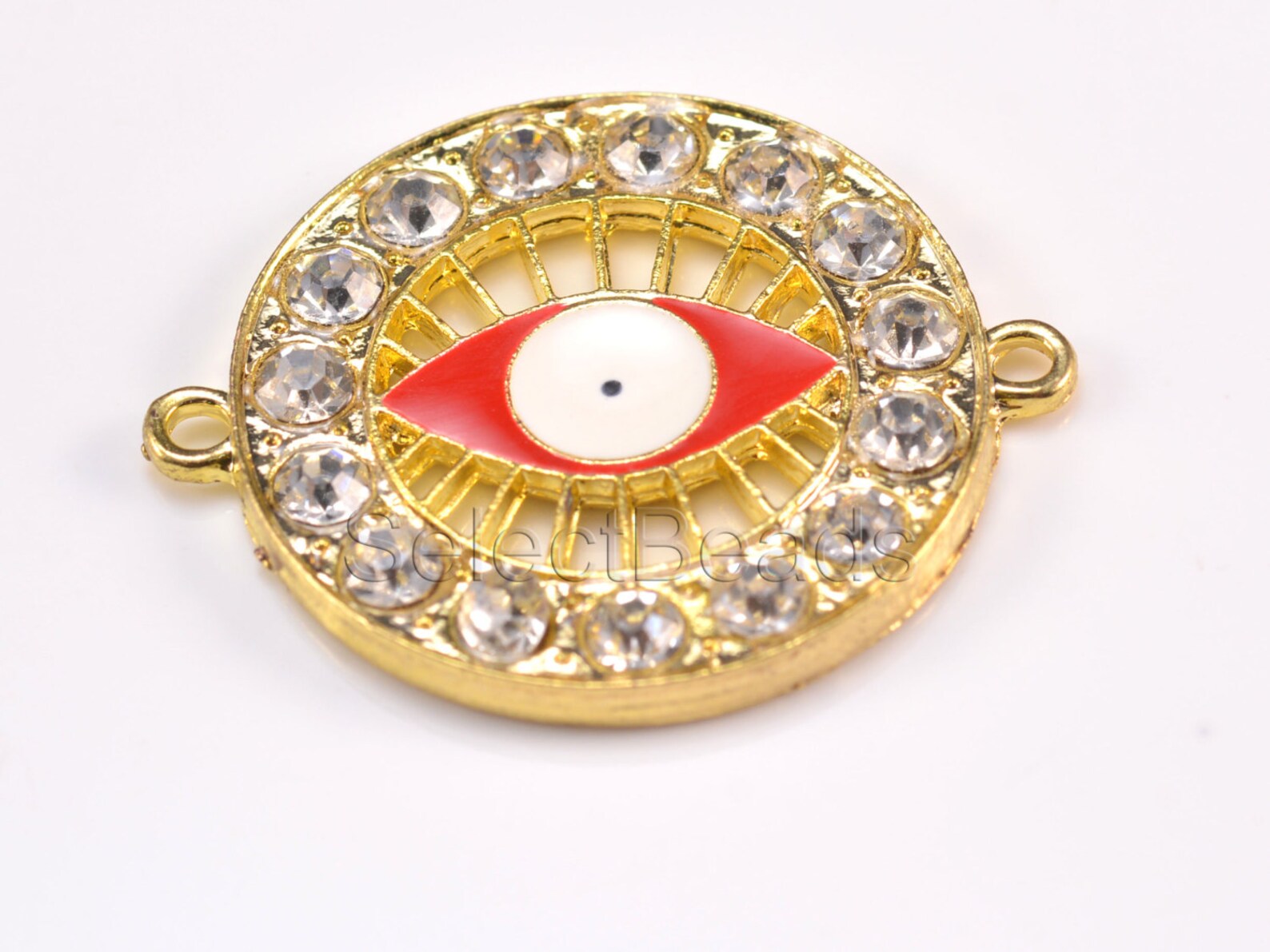 Clear Rhinestone Evil Eye Beads - Paved Red Eye Lucky Beads - Evil ...