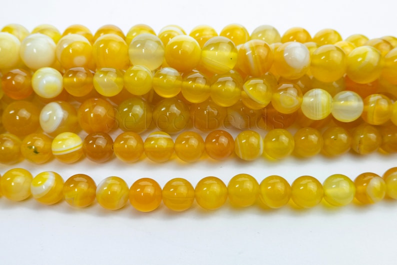 Yellow Agate Banded Agate Beads - Yellow Stone Agates - Yellow Gemstone ...