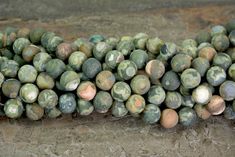 Frosty Green Rhyolite Jasper Beads - Natural Matte Round Gemstone Beads ...