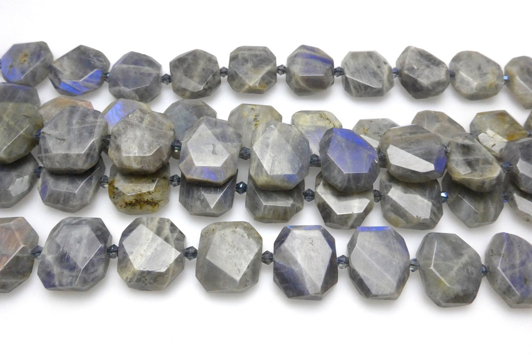 Faceted Grey Labradorite Rectangle Beads - Gray Gemstone Pendant Beads ...