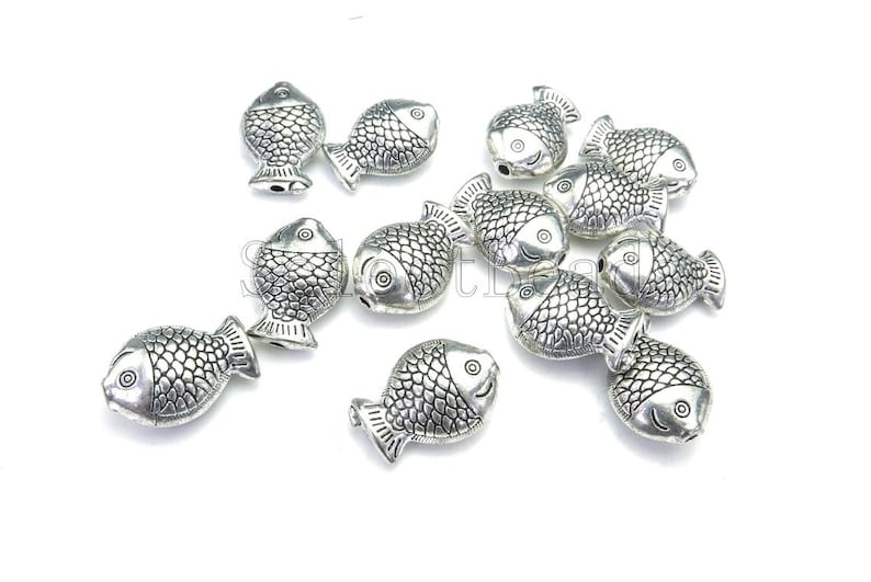 Swimming Fish Charms Silver Fish Beads Textured Animal - Etsy