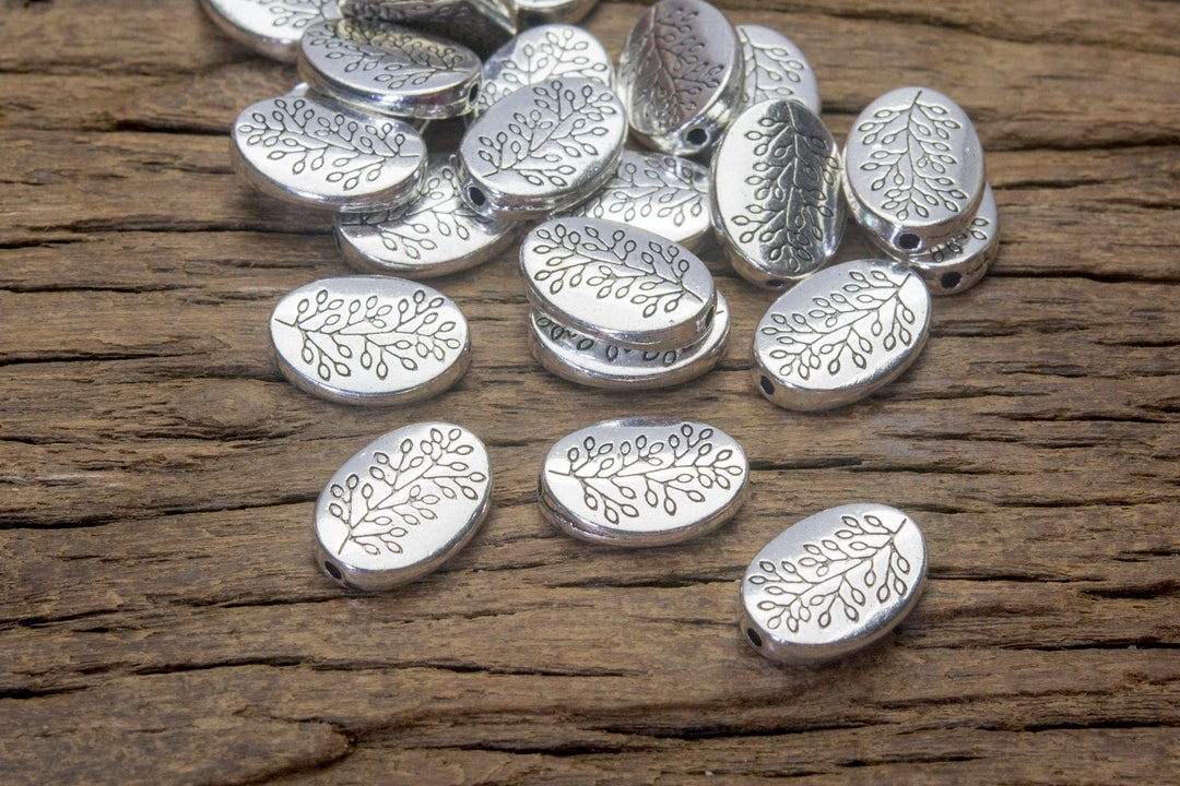 Tree of Life Alloy Beads - Silver Tone Oval Beads - Antique Silver ...