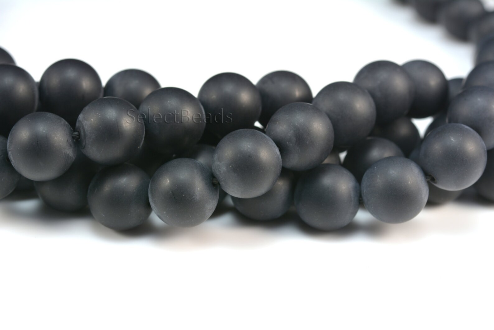 Black Onyx Matte Beads - Frosty Finished Round Bead - Black Gemstone ...