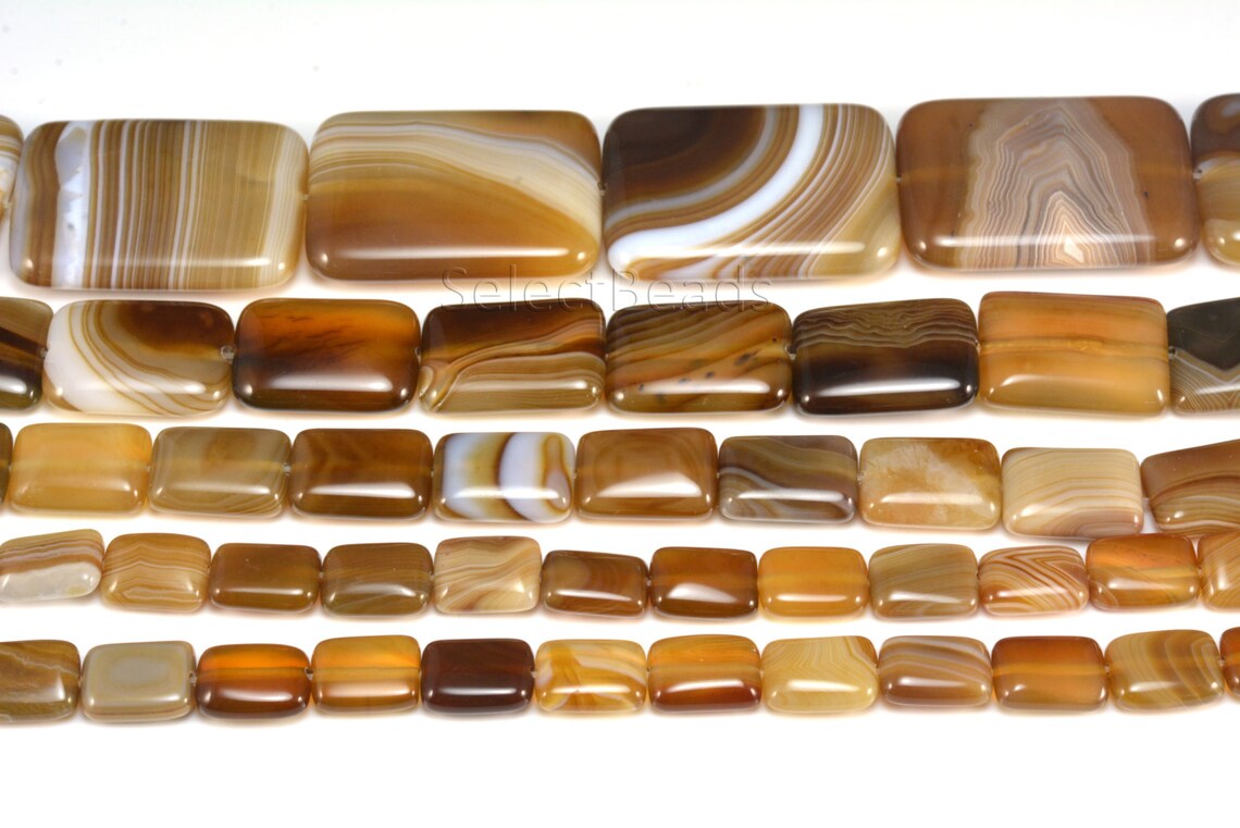 Brown Banded Agate Rectangle Beads Puffy Rectangle Gemostne | Etsy