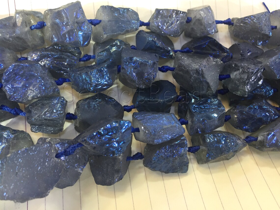 Mid-nigh Blue Necklace Beads - Plated Crystal Quartz Nuggets - Natural ...