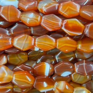 Natural Red Banded Agate Hexagon Beads - 16x20mm Red Gemstone Beads ...
