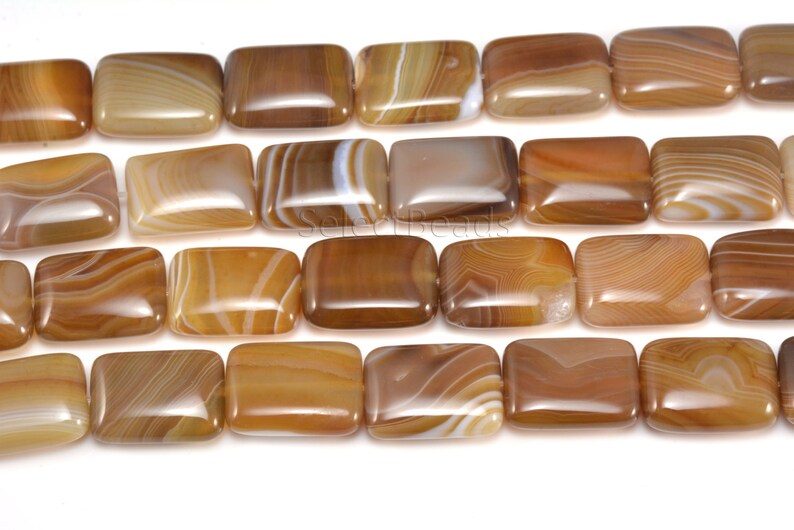 Brown Banded Agate Rectangle Beads Puffy Rectangle Gemostne - Etsy