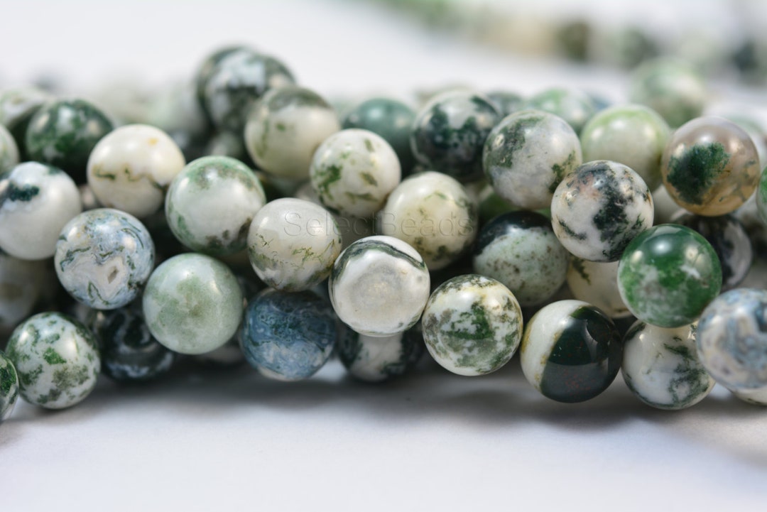 Tree Agate Beads White and Green Tree Agate Round Beads - Etsy