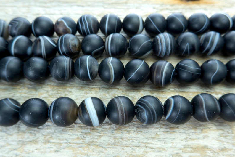 Matte Banded Agate Beads - Black Agate Stripe Beads - Bead Strands ...