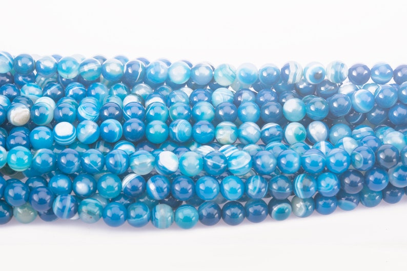 Blue Stripe Agate Beads - Blue Banded Agate Round Beads - Blue Gemstone ...