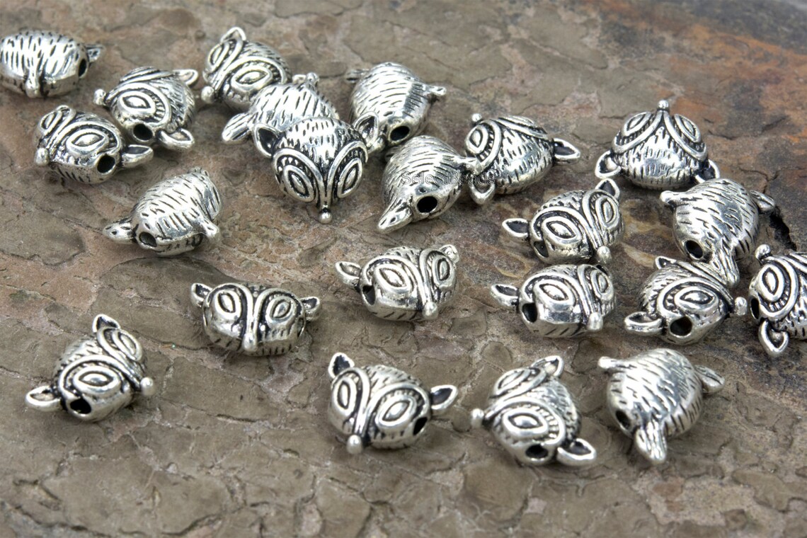 Silver Fox Head Beads - Fox Animal Charms - Metal Fox Jewelry Charms ...