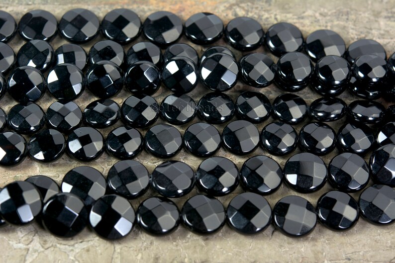 Black Onyx Faceted Coin Beads Natural Onyx Gemstone Beads - Etsy