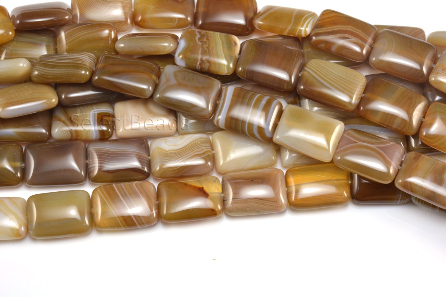 Brown Banded Agate Rectangle Beads Puffy Rectangle Gemostne - Etsy