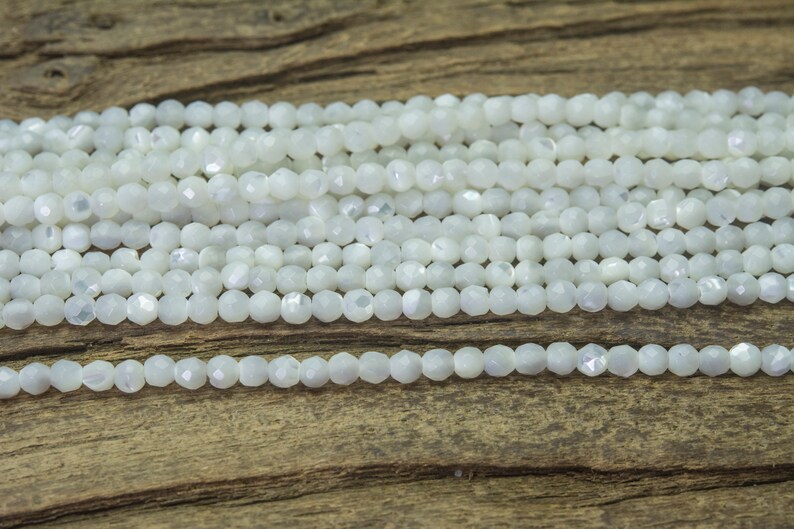 Faceted Mother of Pearl Shell Beads White Seashell Faceted | Etsy
