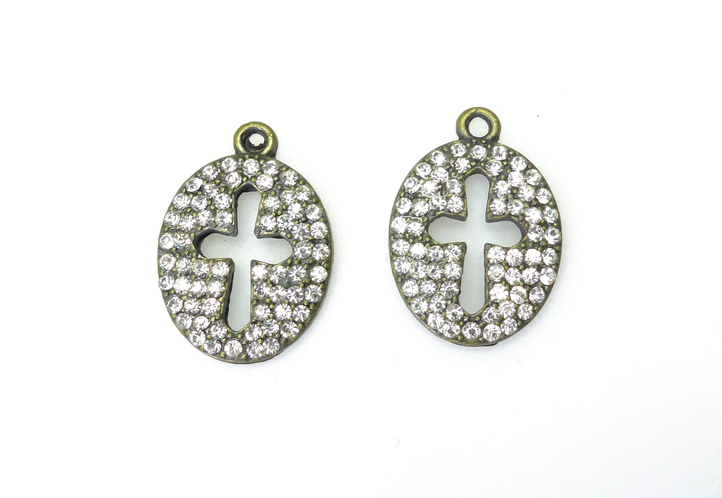 Cross Metal Charms - Clear Crystal Dangle Charm - Black Pendant Charm ...
