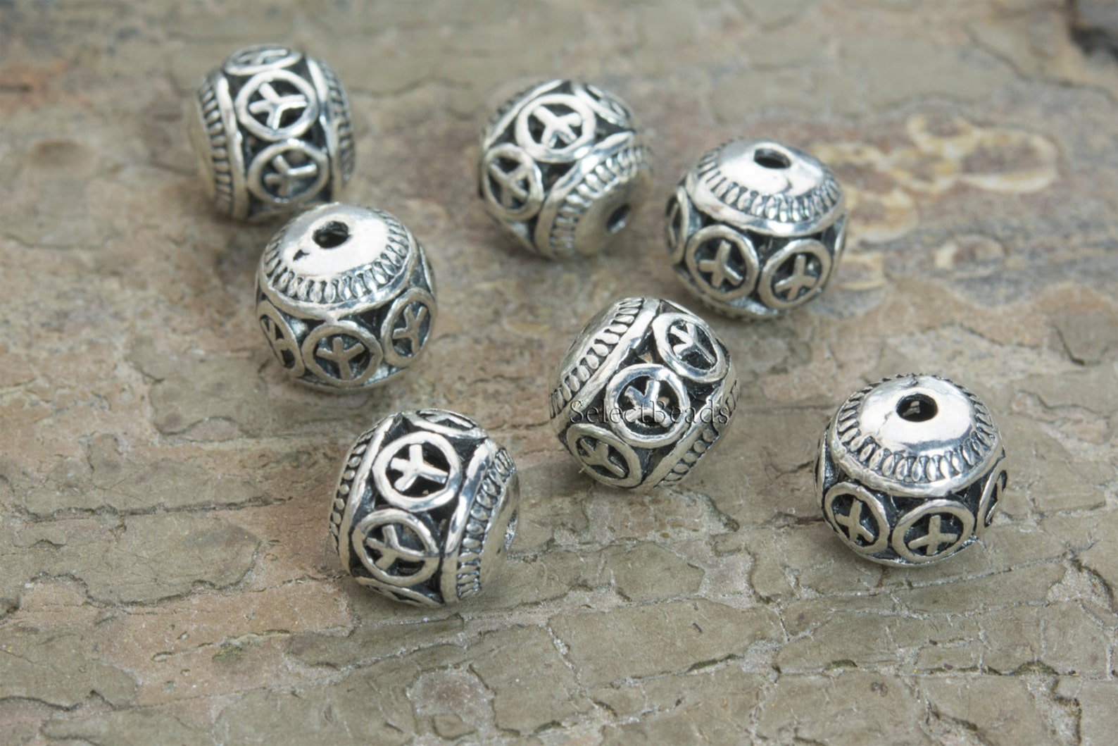 Peace Sign Round Beads - Filigree Jewelry Beads - Antique Silver Alloy ...