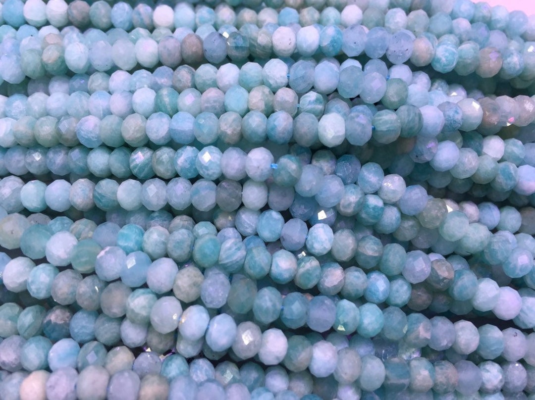 Pale Blue Peruvian Amazonite Faceted Rondelle Beads - Natural Amazonite ...