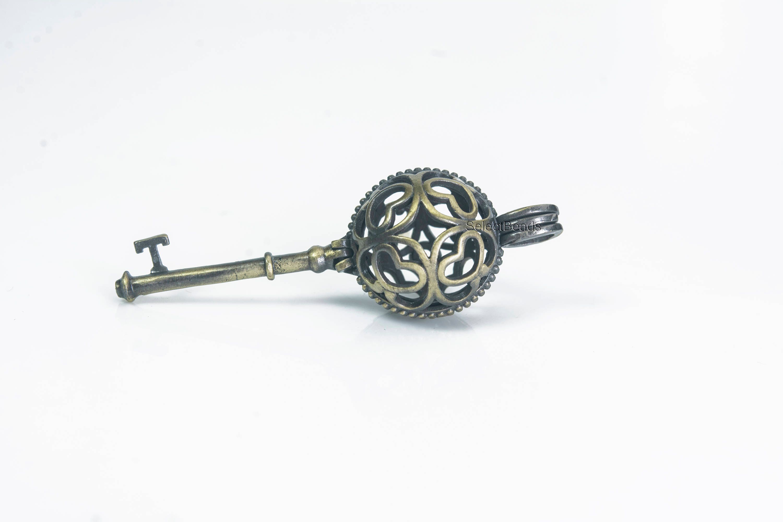 Brass necklace lockets heart and key pendant brass round | Etsy