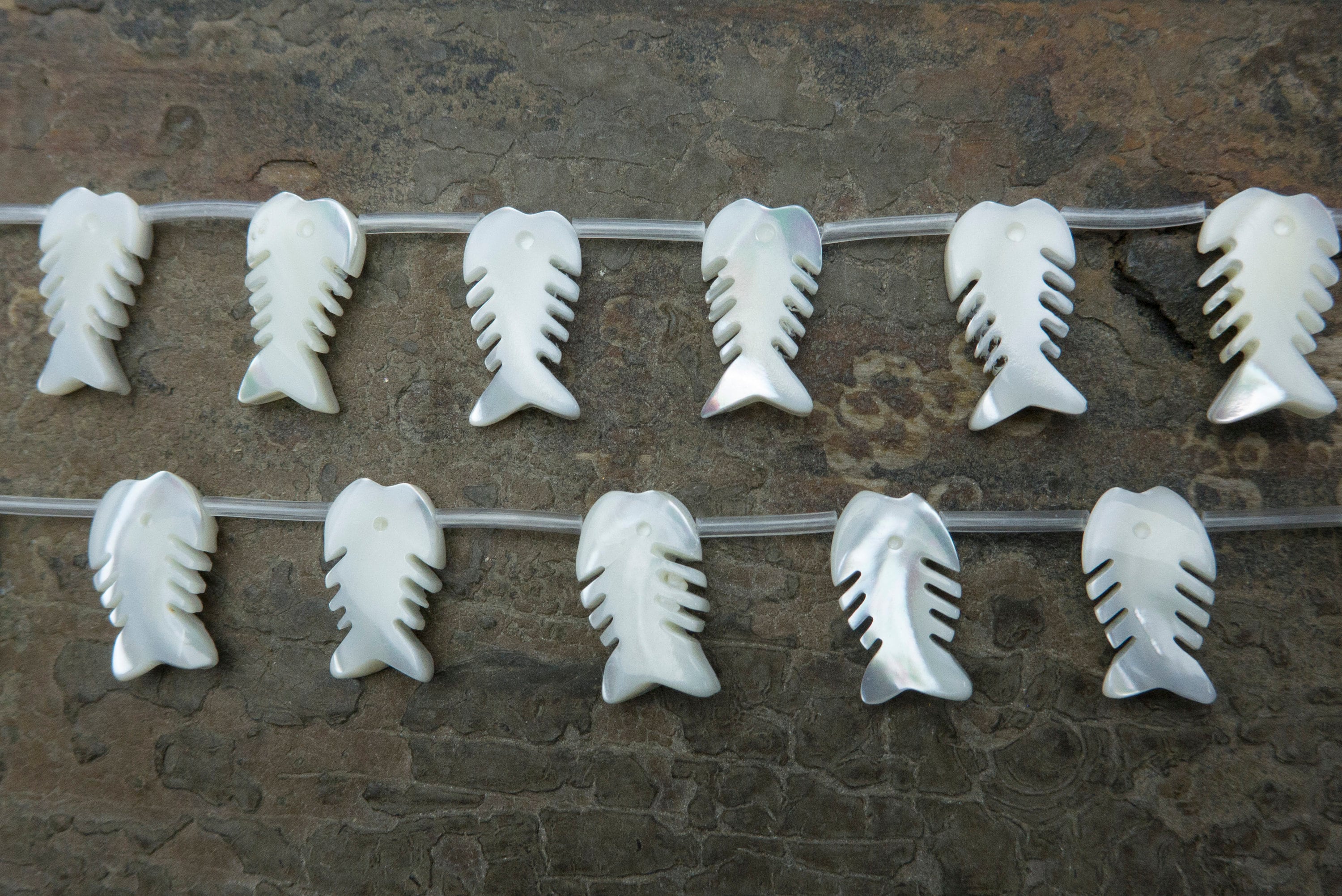 Mother of Pearl Fishbone Caving Beads Shell Fishbone Fossil | Etsy
