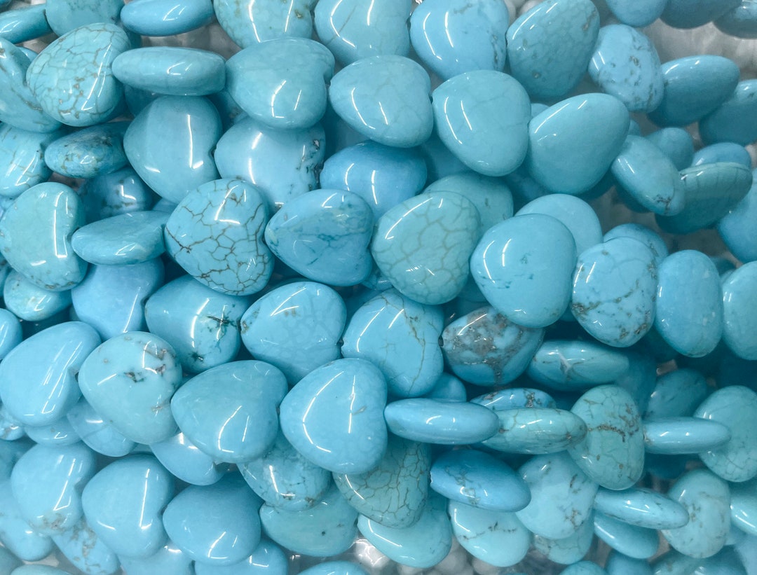 Blue Magnesite Stone Heart Shape Beads for Jewelry - Puffy Heart ...