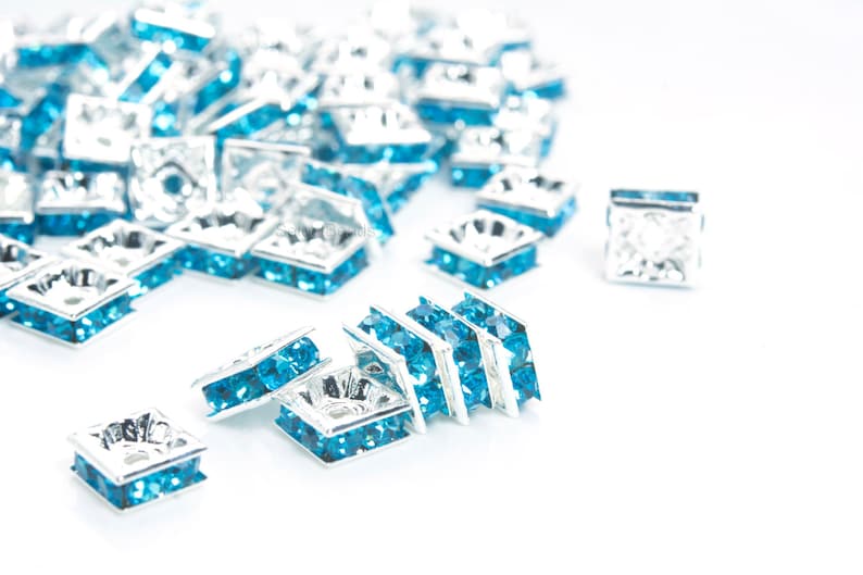 Aqua blue crystal rhinestone square spacer beads spacer | Etsy